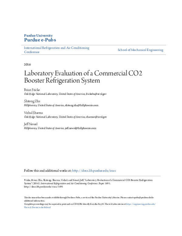 (PDF) Laboratory Evaluation of a Commercial CO2 Booster Refrigeration ...