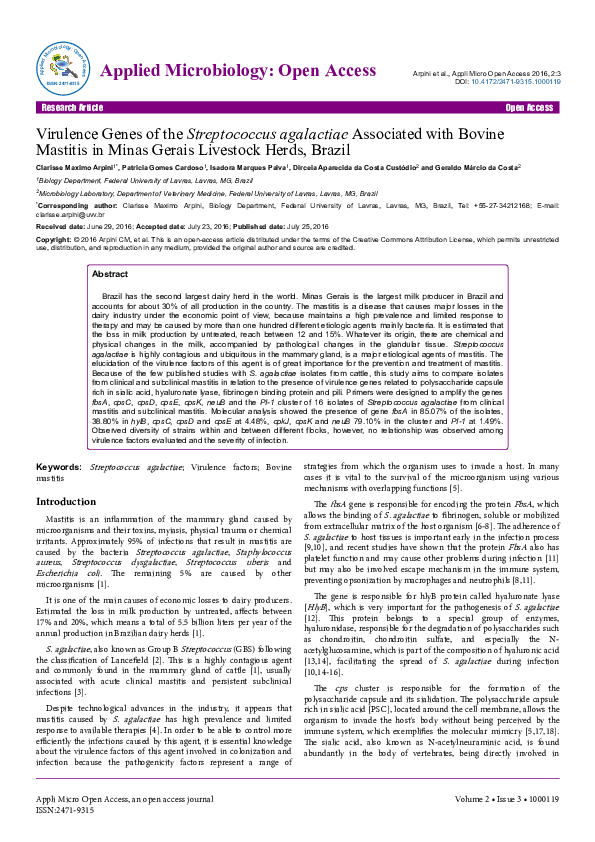 (PDF) Virulence Genes of the Streptococcus agalactiae Associated with ...