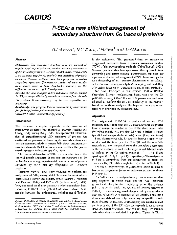 Pdf P Sea A New Efficient Assignment Of Secondary Structure From Cα