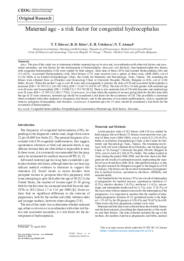 (PDF) Maternal age - a risk factor for congenital hydrocephalus
