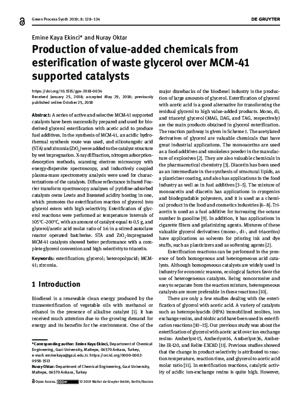 (PDF) Production of value-added chemicals from esterification of waste ...