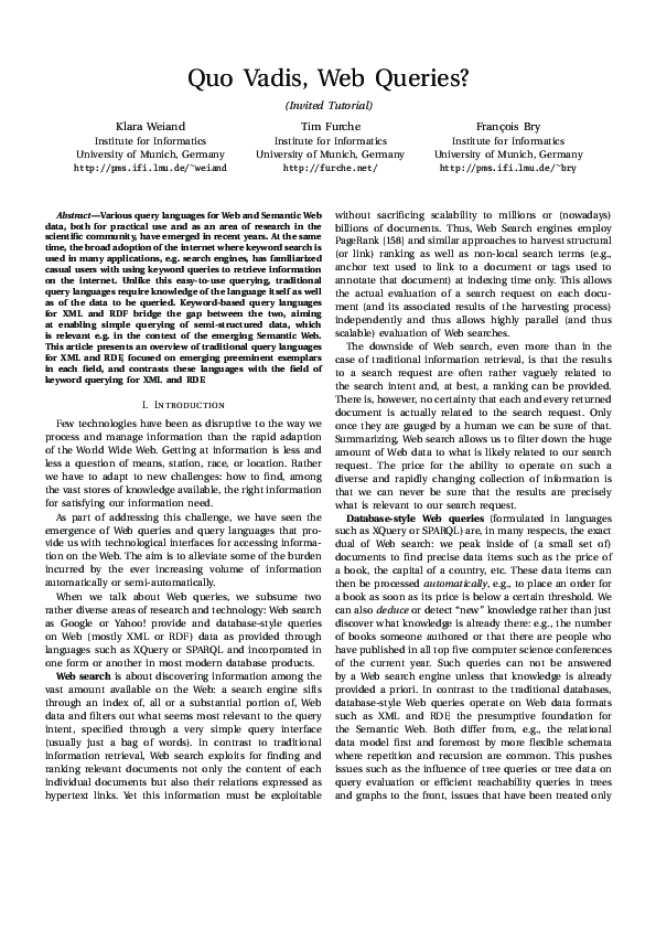 (PDF) Quo vadis, web queries