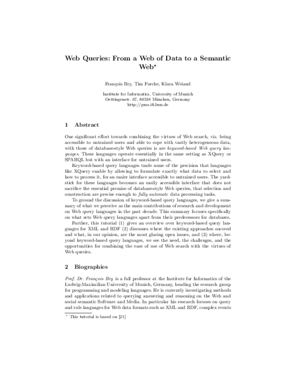 Pdf Web Queries From A Web Of Data To A Semantic Web