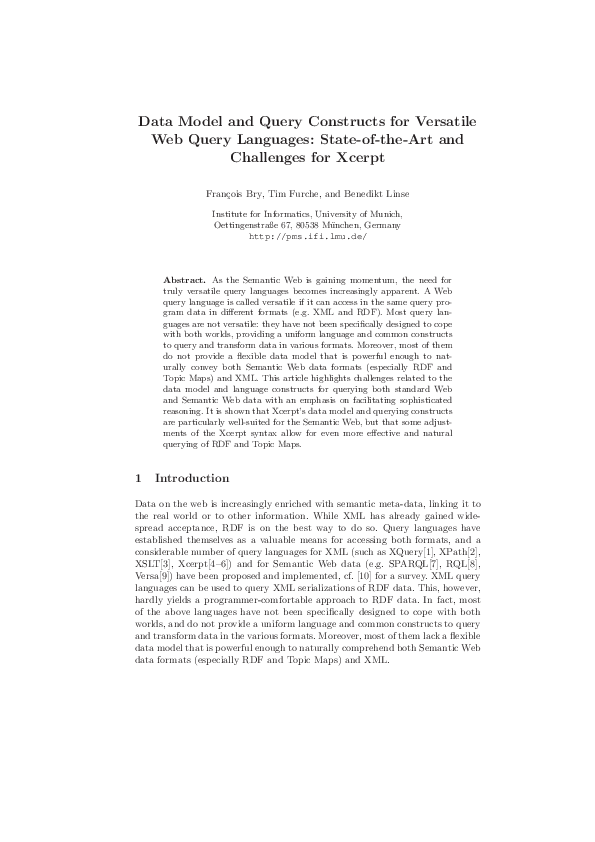 (PDF) Data Model and Query Constructs for Versatile Web Query Languages: State-of-the-Art and ...