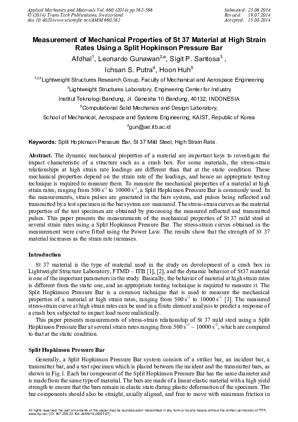 (PDF) Measurement of Mechanical Properties of St 37 Material at High ...