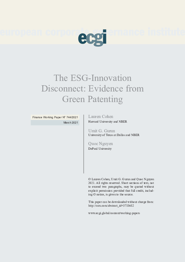 (PDF) The ESG-Innovation Disconnect: Evidence from Green Patenting