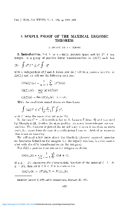 (PDF) Proof of Maximal Ergodic Theorem in Lp Spaces