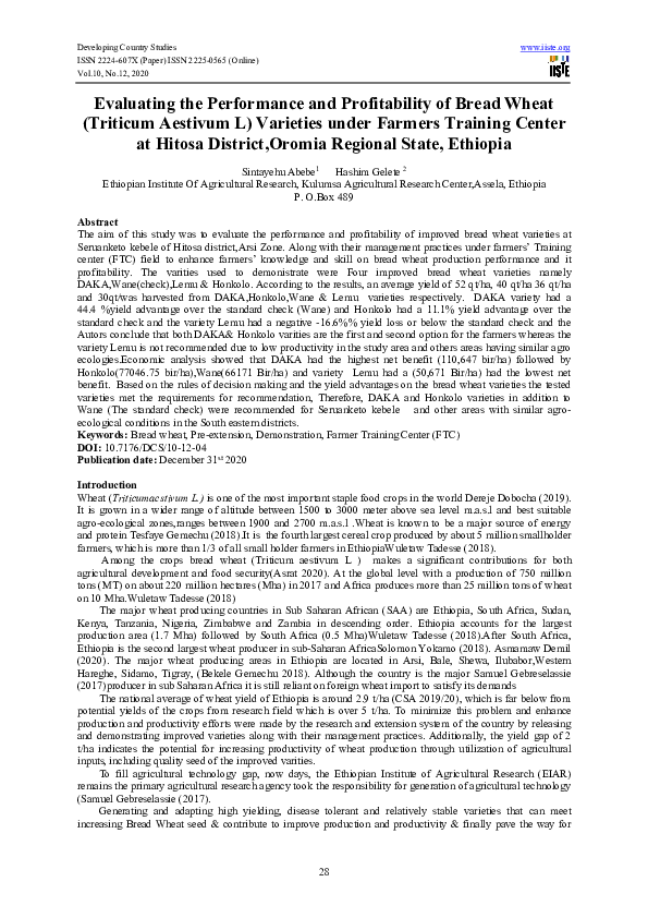 (PDF) Evaluating the Performance and Profitability of Bread Wheat ...