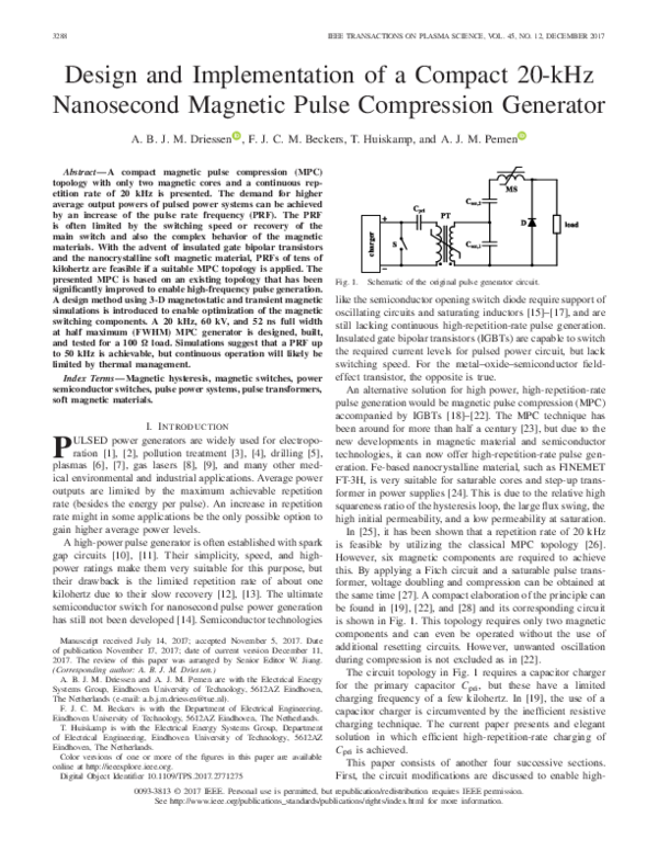 (PDF) Design and Implementation of a Compact 20-kHz Nanosecond Magnetic Pulse Compression Generator