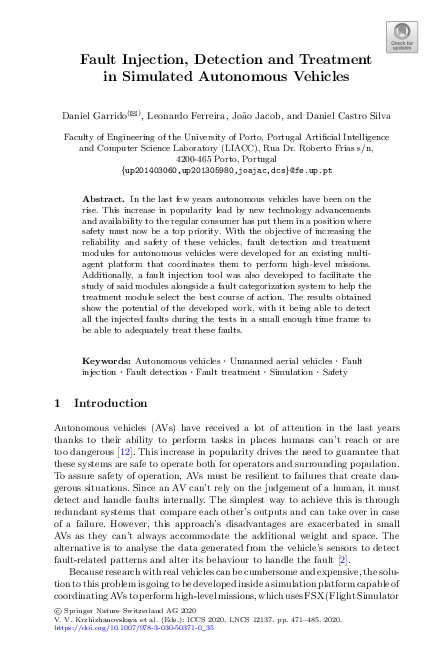 (PDF) Fault Injection, Detection and Treatment in Simulated Autonomous ...