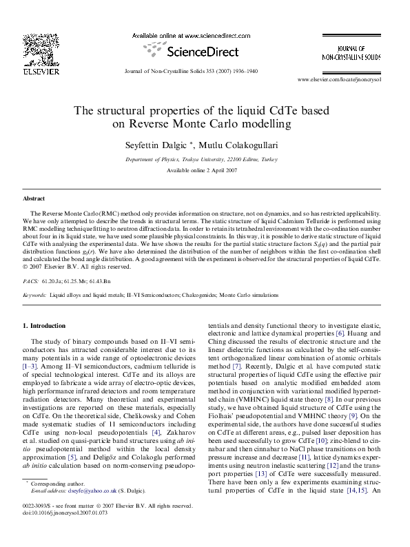 (PDF) The structural properties of the liquid CdTe based on Reverse ...