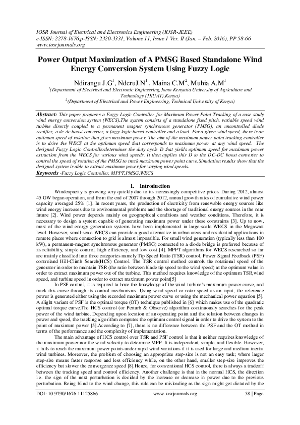 (PDF) Power Output Maximization of A PMSG Based Standalone Wind Energy Conversion System Using Fuzzy