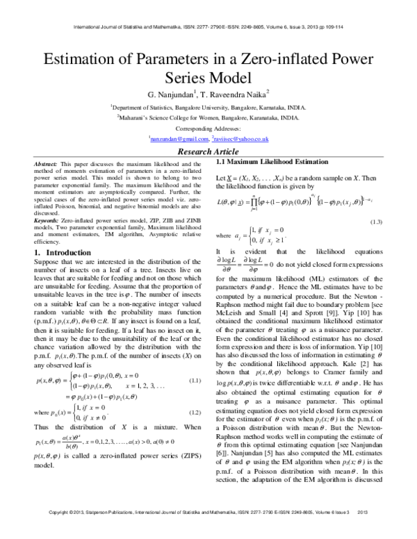 (PDF) Estimation of Parameters in a Zero-inflated Power Series Model