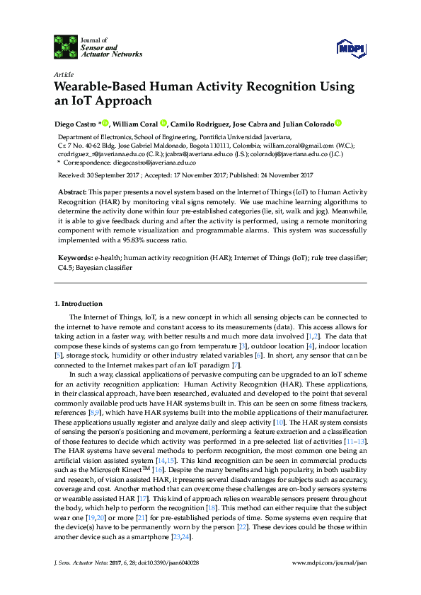 Pdf Wearable Based Human Activity Recognition Using An Iot Approach