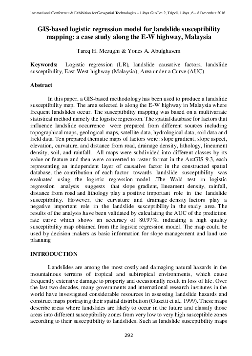 (PDF) GIS-based logistic regression model for landslide susceptibility mapping: a case study ...