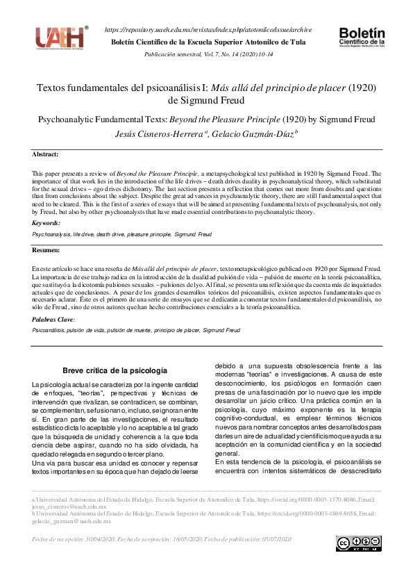 (PDF) Textos fundamentales del psicoanálisis I: Más allá del principio ...