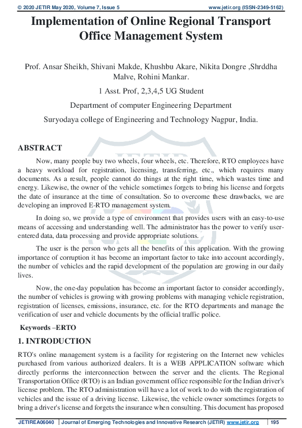 (PDF) Implementation of Online Regional Transport Office Management System