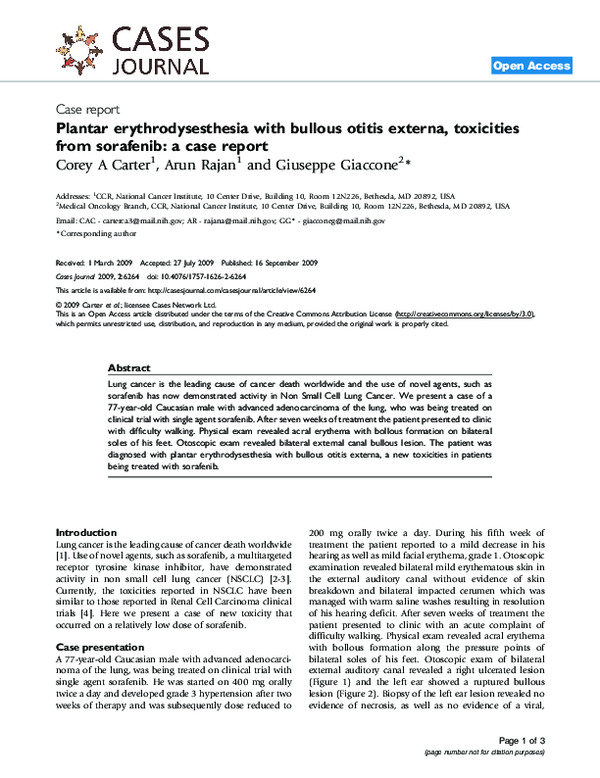 (PDF) Plantar erythrodysesthesia with bullous otitis externa ...