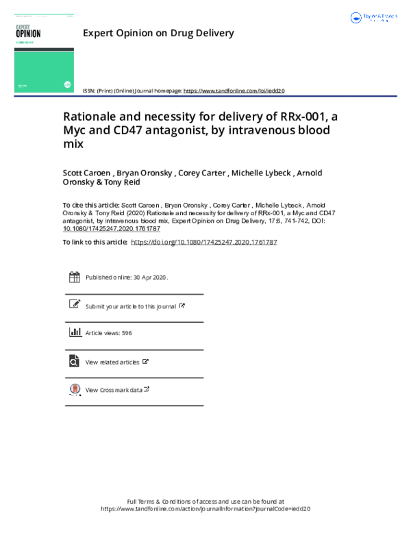 (PDF) Rationale and necessity for delivery of RRx-001, a Myc and CD47 ...