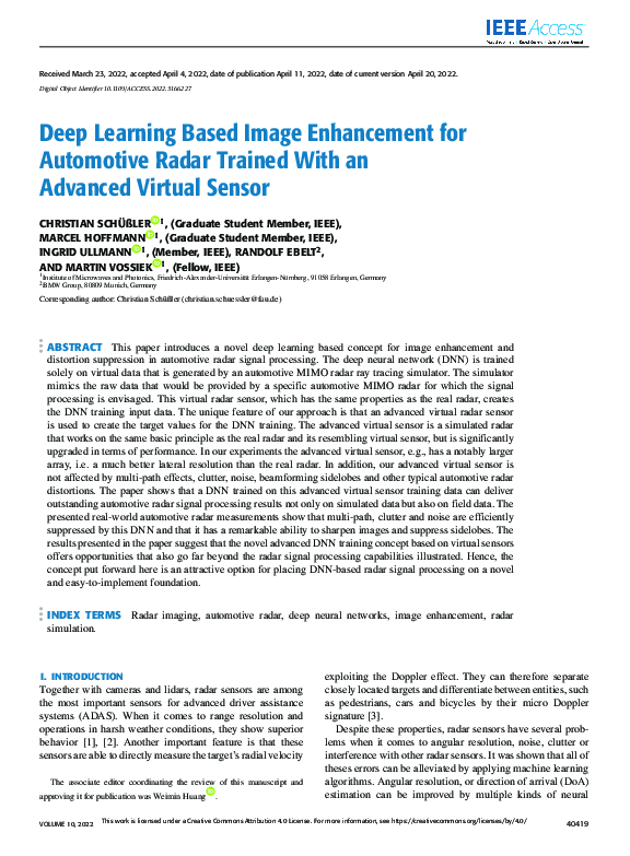 (PDF) Deep Learning Based Image Enhancement for Automotive Radar ...