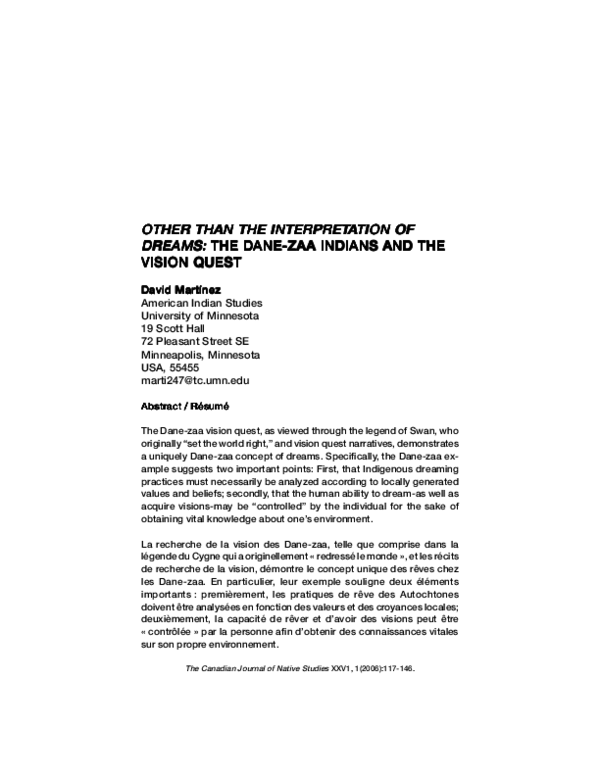 (PDF) Other Than the Interpretation of Dreams: The Dane-Zaa Indians and ...