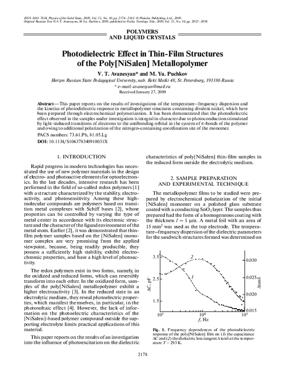 (PDF) Photodielectric effect in thin-film structures of the poly ...