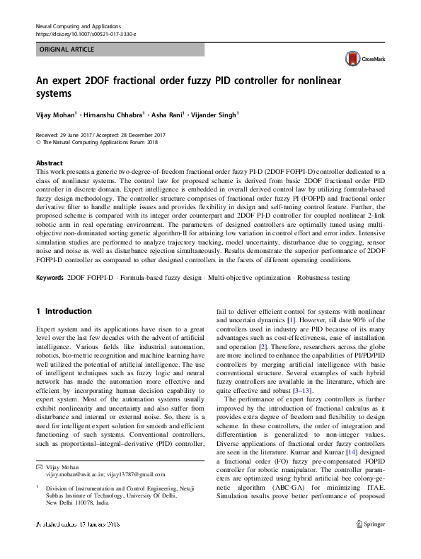 (PDF) An expert 2DOF fractional order fuzzy PID controller for nonlinear systems
