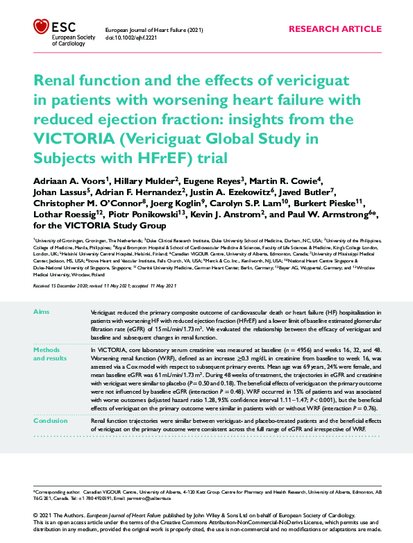 (PDF) Renal function and the effects of vericiguat in patients with ...