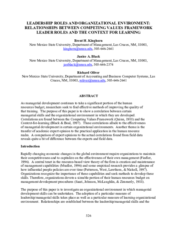 (PDF) Leadership Roles and Organizational Environment: Relationships ...