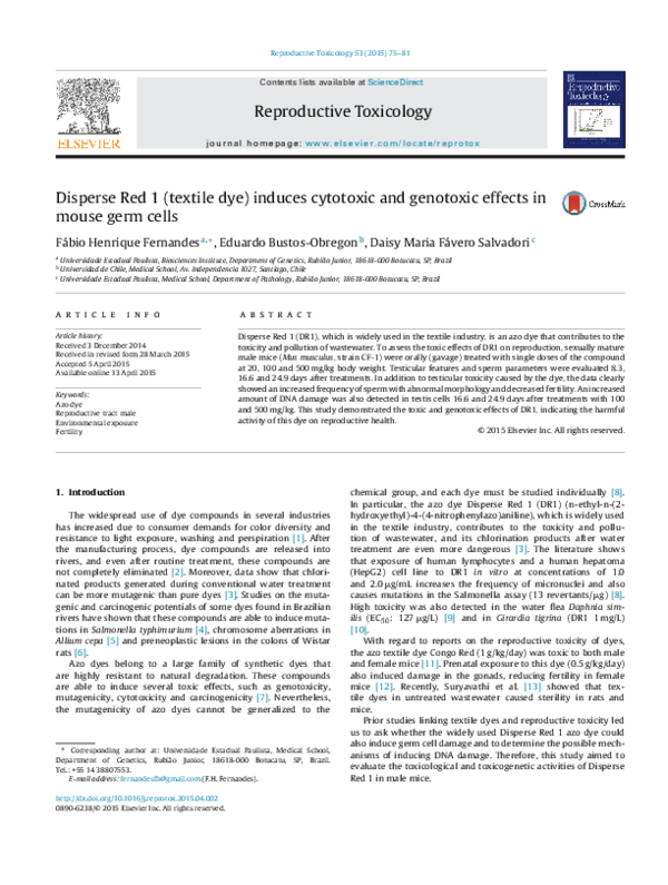 (PDF) Disperse Red 1 (textile dye) induces cytotoxic and genotoxic ...