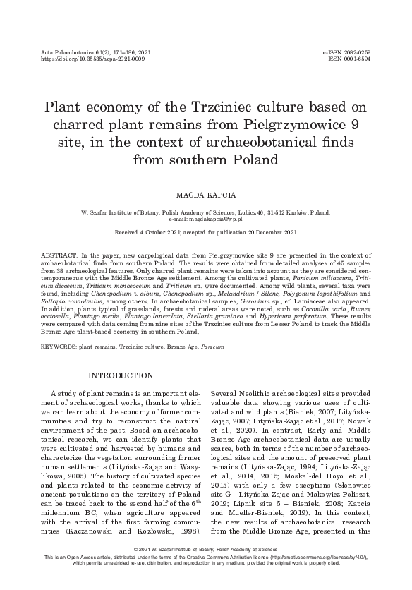 (PDF) Plant economy of the Trzciniec culture based on charred plant ...