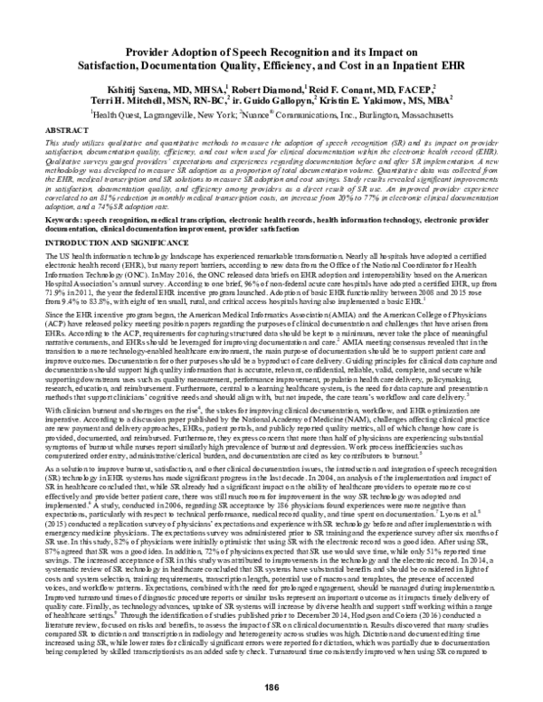 (PDF) Provider Adoption of Speech Recognition and its Impact on ...