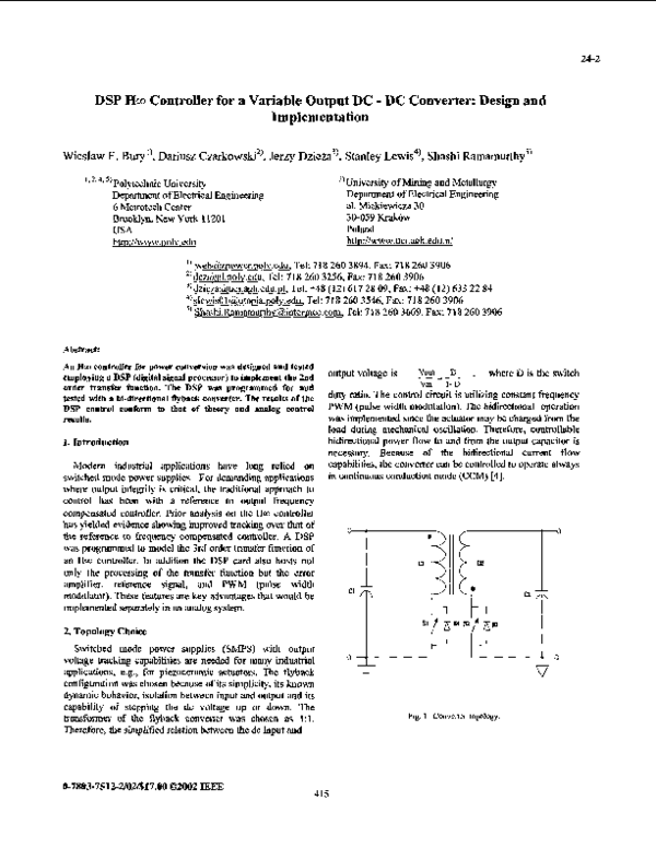 Pdf Dsp H∞ Controller For A Variable Output Dc Dc Converter Design