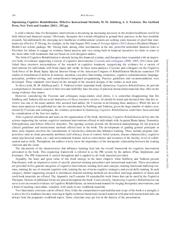 (PDF) Optimizing Cognitive Rehabilitation: Effective Instructional Methods