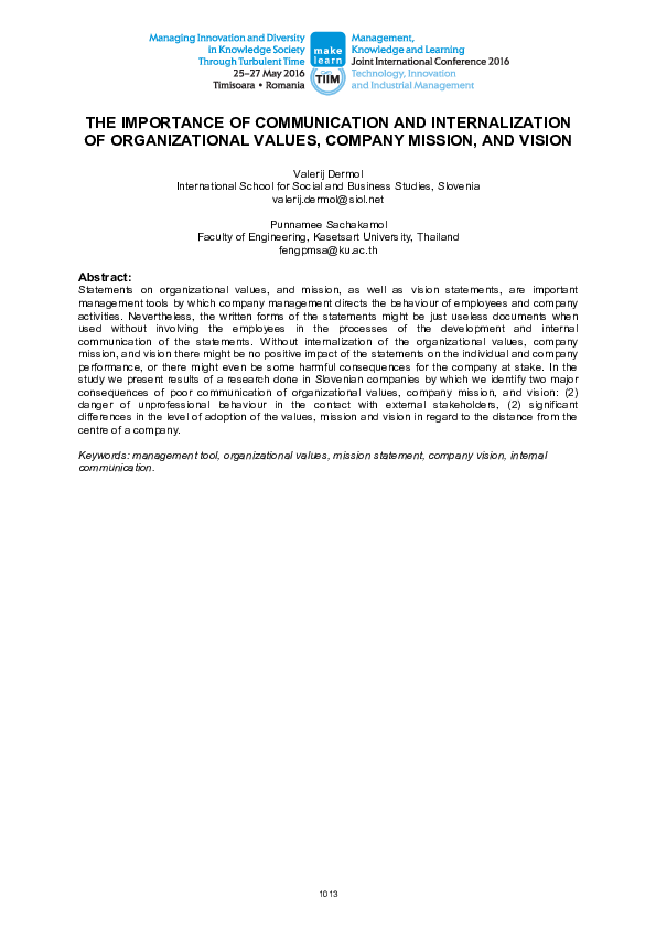 (PDF) The Importance of Communication and Internalization of ...