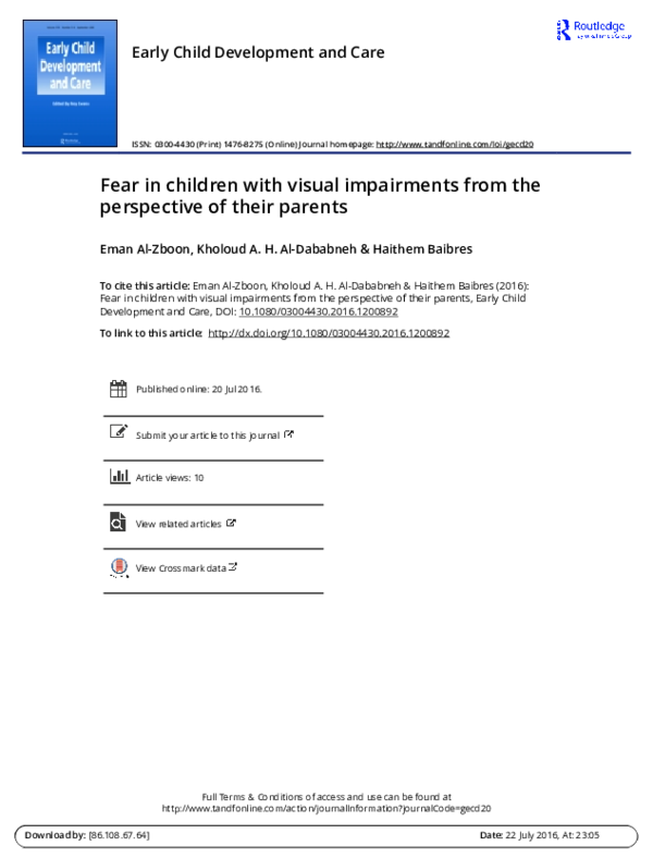(PDF) Fear in children with visual impairments from the perspective of ...