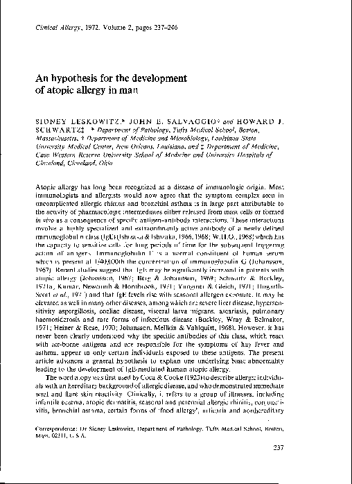 (PDF) An hypothesis for the development of atopic allergy in man