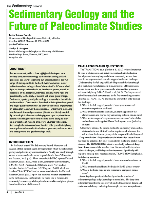 (PDF) Sedimentary Geology and the Future of Paleoclimate Studies