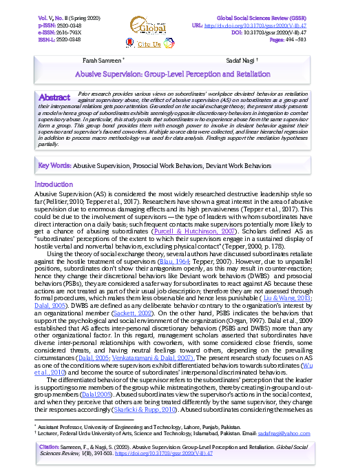 (PDF) Abusive Supervision: Group-Level Perception and Retaliation