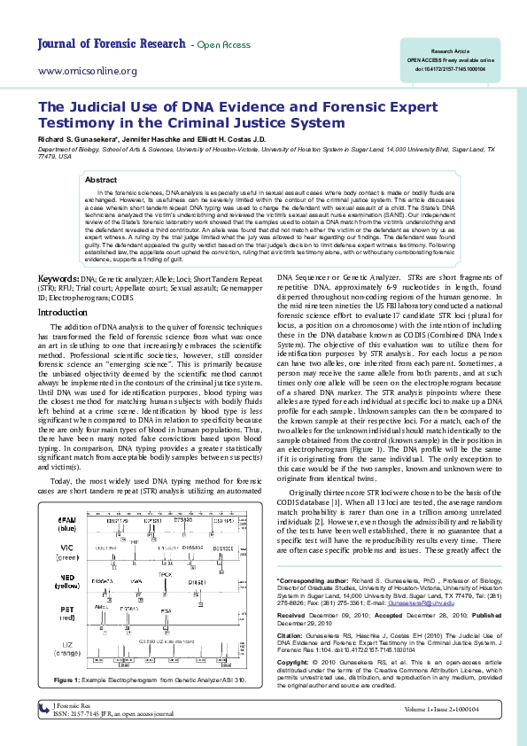 (PDF) The Judicial Use of DNA Evidence and Forensic Expert Testimony in ...