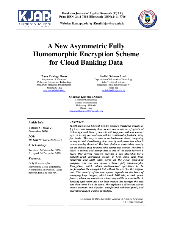 (PDF) A A New Asymmetric Fully Homomorphic Encryption Scheme for Cloud ...