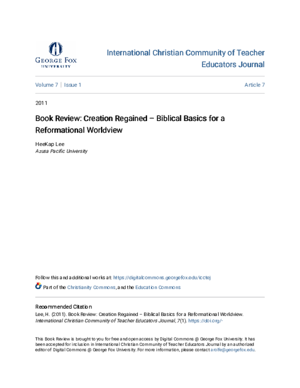 (PDF) Book Review: Creation Regained – Biblical Basics for a ...