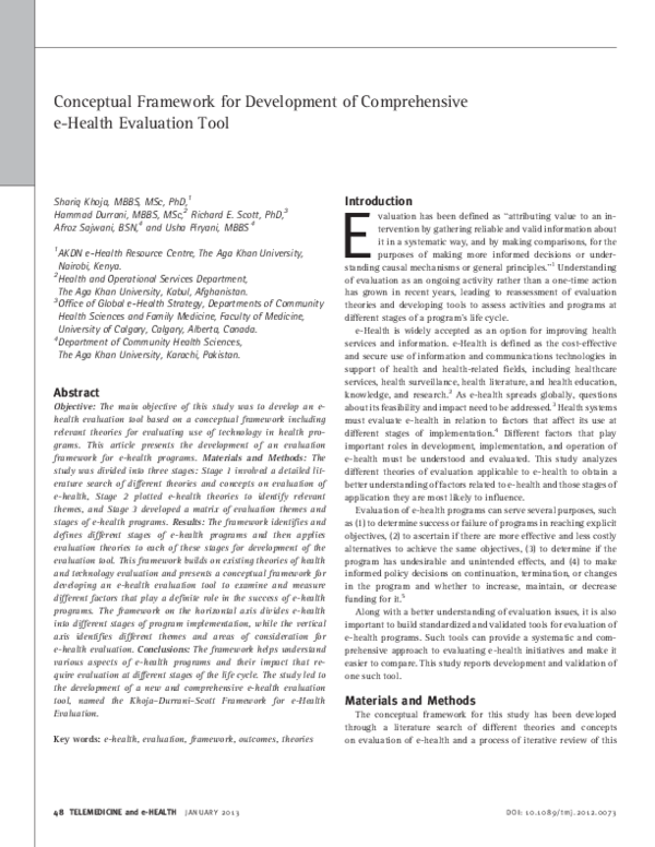 (PDF) Conceptual Framework for Development of Comprehensive e-Health Evaluation Tool