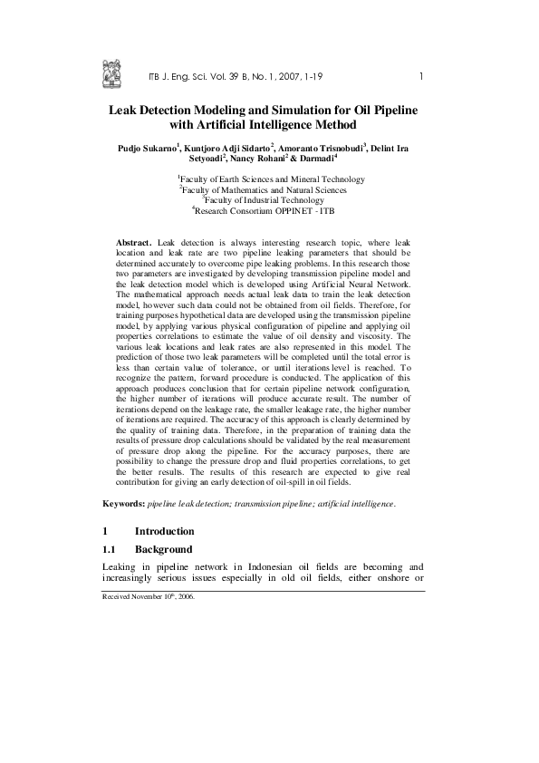 Pdf Leak Detection Modeling And Simulation For Oil Pipeline With Artificial Intelligence Method