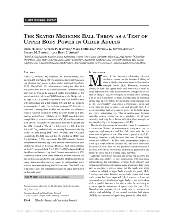 (PDF) The Seated Medicine Ball Throw as a Test of Upper Body Power in ...