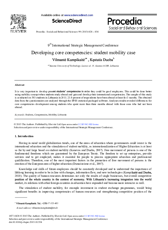 (PDF) Developing Core Competencies: Student Mobility Case