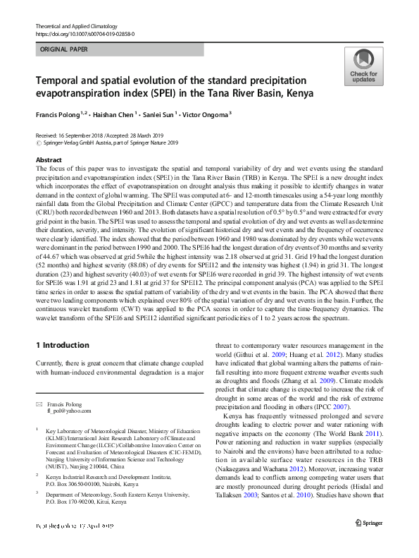 (PDF) Temporal and spatial evolution of the standard precipitation evapotranspiration index ...