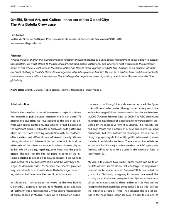 (PDF) Graffiti, Street Art, and Culture in the era of the Global City