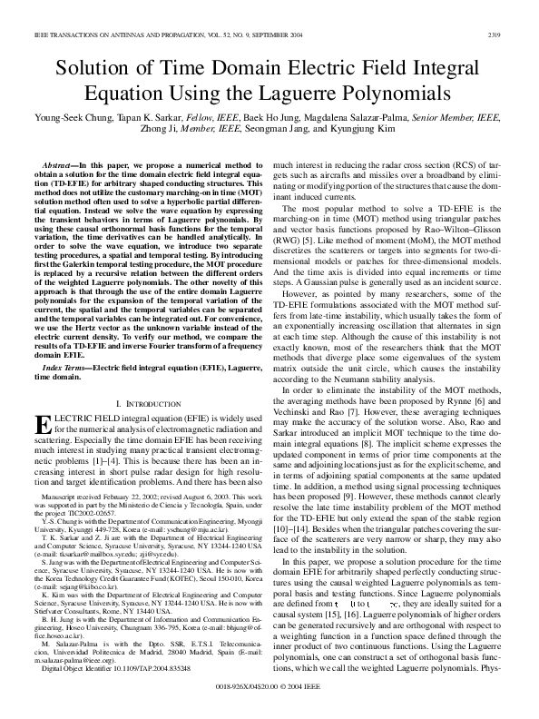 (PDF) Solution of time domain electric field Integral equation using ...