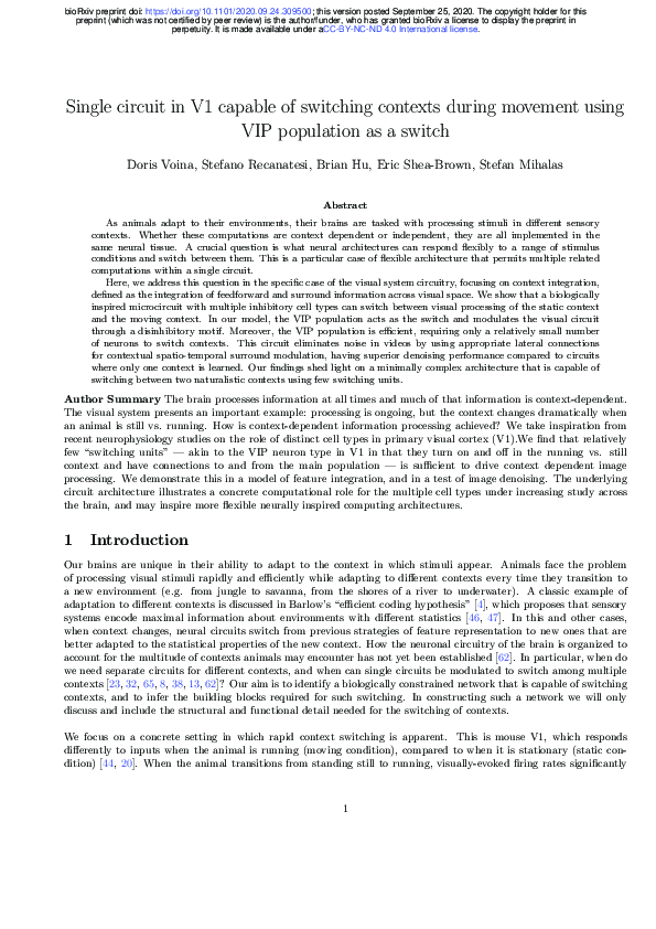 (PDF) Single circuit in V1 capable of switching contexts during ...